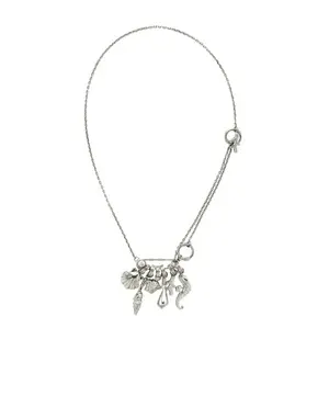 Versace Safety Pin Ocean Charms Necklace - Silver