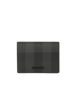 Burberry Logo Plaque Checked Bi-fold Wallet - Black
