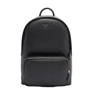 Emporio Armani Logo Plaque Zipped Backpack - Black