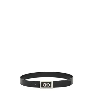 FERRAGAMO Gancini Reversible Buckle Belt - Black Shell/black