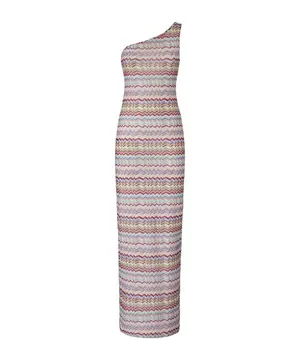 Missoni One-shoulder Cover-up In Printed Tulle With Zigzag Pattern