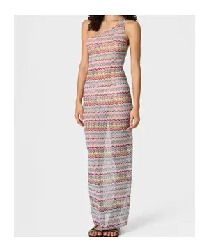 Missoni One-shoulder Cover-up In Printed Tulle With Zigzag Pattern