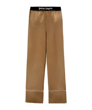 Palm Angels Elastic Waist Satin Pajama Bottoms - Brown