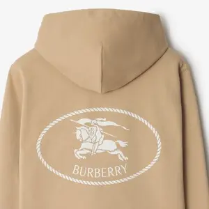 Burberry Drawstring Hood Sweatshirt With Embroidered Logo - Flax