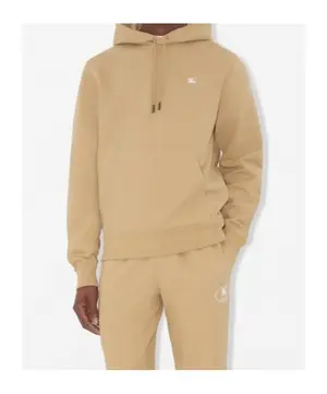 Burberry Drawstring Hood Sweatshirt With Embroidered Logo - Flax