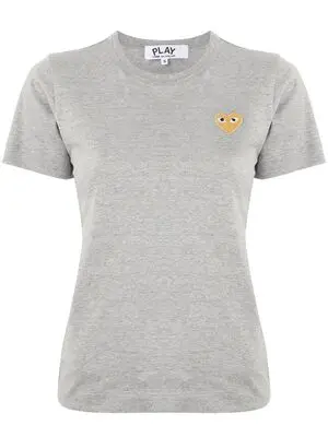 Play Comme Des Garcon Logo Embroidered Crew Neck T-shirt - Gray