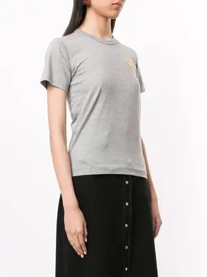 Play Comme Des Garcon Logo Embroidered Crew Neck T-shirt - Gray