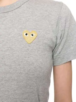 Play Comme Des Garcon Logo Embroidered Crew Neck T-shirt - Gray