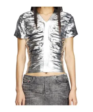 DIESEL® T-ai Gathered V-neck T-shirt - Silver/blue