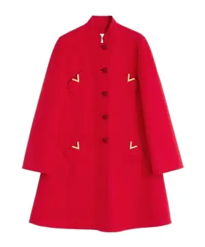 Valentino Garavani Draped Coat With High Neck And Side Slit Pockets - Red