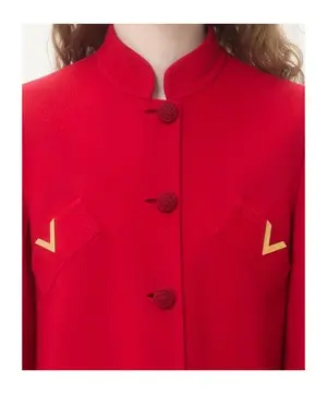 Valentino Garavani Draped Coat With High Neck And Side Slit Pockets - Red