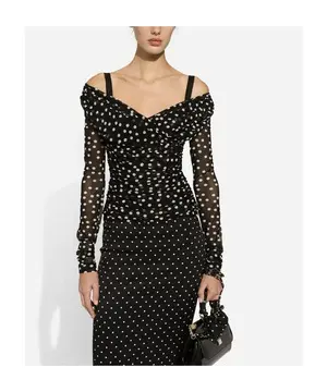 Dolce & Gabbana Polka Dot Print Tulle Top - Black