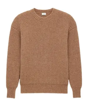 Saint Laurent Crew Neck Sweater In Chunky Knit - Camel