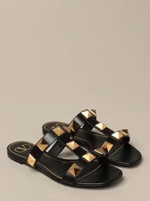 Valentino Garavani Roman Stud Flat Sandals - Black