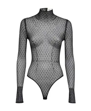 Khaite Khaite Sheer Fena Bodysuit With High Collar And Button Details Gray