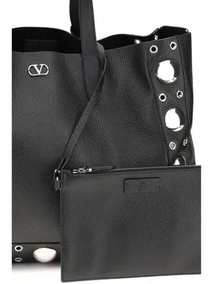 Valentino Garavani Vlogo Plaque Large Tote Bag - Black