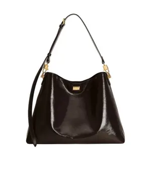 Dolce & Gabbana Large Vittoria Shoulder Bag With Logo Plaque - Black