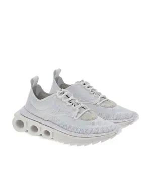 FERRAGAMO Gancini Plaque Lace-up Sneakers - Gray