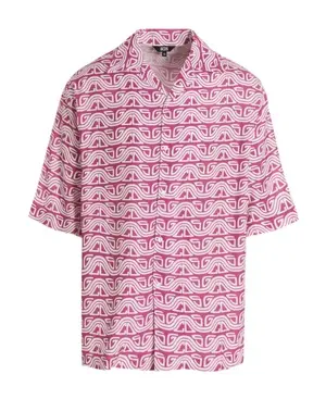 Gcds Waved Logo Printed Buttoned Shirt - Pink