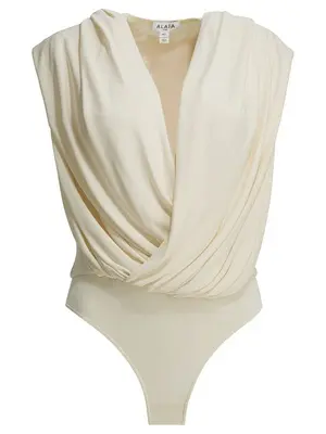 Alaïa Sleeveless V-neck Bodysuit With Pleated Waist - White