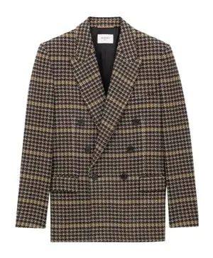 Saint Laurent Double-breasted Houndstooth Blazer - Multi-color