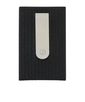 Giorgio Armani Logo-plaque Woven Leather Cardholder - Black