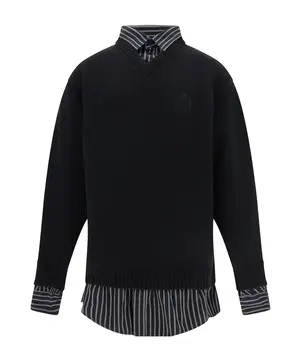 Balenciaga Layered Knit Sweater With Laminated Shirt Collar