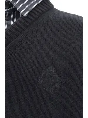 Balenciaga Layered Knit Sweater With Laminated Shirt Collar