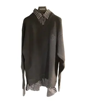Balenciaga Layered Knit Sweater With Laminated Shirt Collar