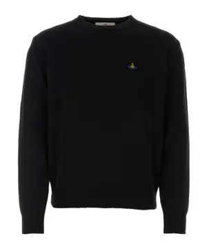VIVIENNE WESTWOOD Orb-embroidered Crewneck Knitted Jumper - Black