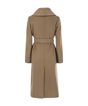 Max Mara Belted Long-sleeved Coat With Lace Detail - Camel