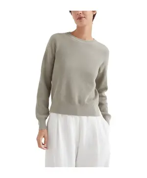 Brunello Cucinelli Ribbed Cotton Jumper With Embroidered Back Collar