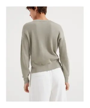 Brunello Cucinelli Ribbed Cotton Jumper With Embroidered Back Collar