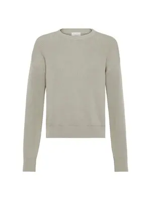 Brunello Cucinelli Ribbed Cotton Jumper With Embroidered Back Collar