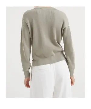 Brunello Cucinelli Ribbed Cotton Jumper With Embroidered Back Collar