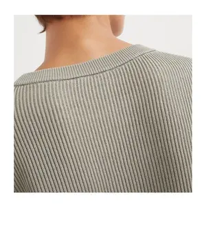 Brunello Cucinelli Ribbed Cotton Jumper With Embroidered Back Collar