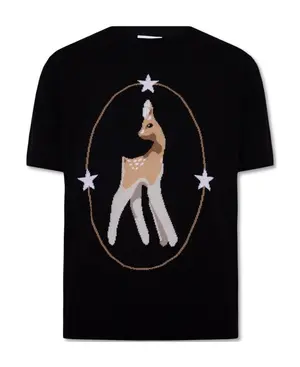 Burberry Burberry Deer Intarsia Wool-Cashmere Top Black