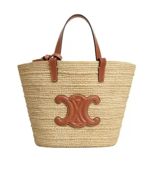 CELINE Celine Teen Supple Classic Panier In Raffia And Calfskin