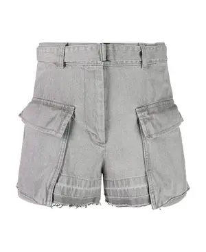 Sacai Belted-waist High-waisted Cargo Shorts - Gray