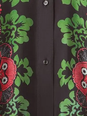 La DoubleJ Printed Silk Mandarin Collar Coat