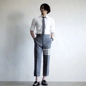 Thom Browne 4-bar Striped Wool Trousers - Medium Gray