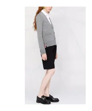 Thom Browne 4-bar V-neck Cardigan - Light Gray