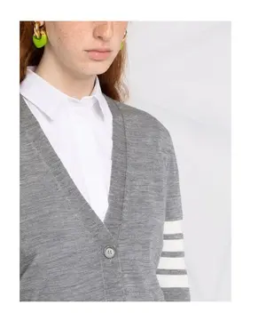 Thom Browne 4-bar V-neck Cardigan - Light Gray