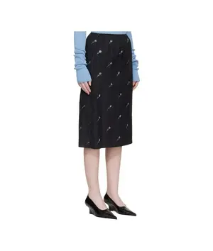 RIER Floral Patterned Midi Skirt - Black