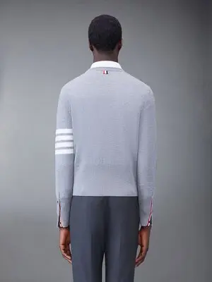 Thom Browne 4-bar Stripe Crewneck Jumper With Dachshund Detail - Light Gray
