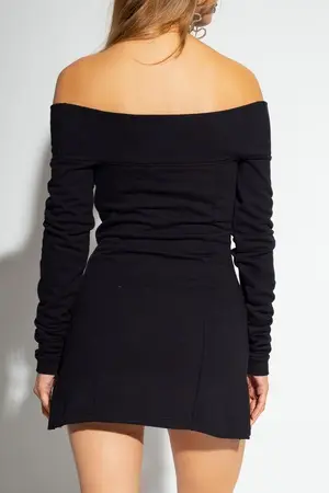 Gcds Off-the-shoulder Long Sleeve Dress With Logo Print