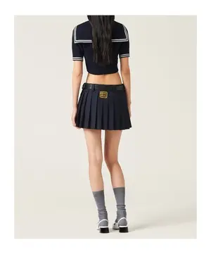 Miu Miu Cotton Sailor Collar Cropped Sweater