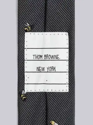 Thom Browne Embroidered Silk Neck Tie - Grey