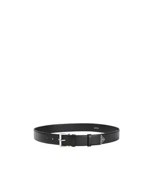 Prada Enamel Triangle Logo Leather Belt - Black