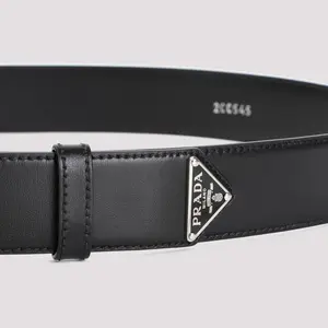 Prada Enamel Triangle Logo Leather Belt - Black
